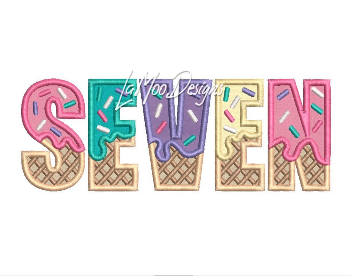 SEVEN Ice Cream Waffle Cone 7th Birthday Number Embroidery | Etsy