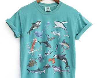 Vintage 90s Water Color Sea Animal Tshirt, Retro Ocean Nature Shirt ...
