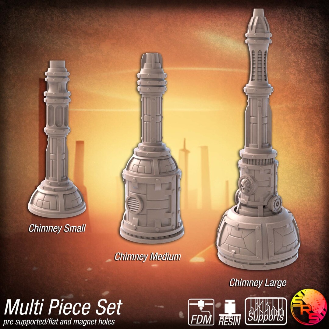Dark Mechanical Factory Chimneys | RPG Terrain | 15-54mm Terrain - Etsy