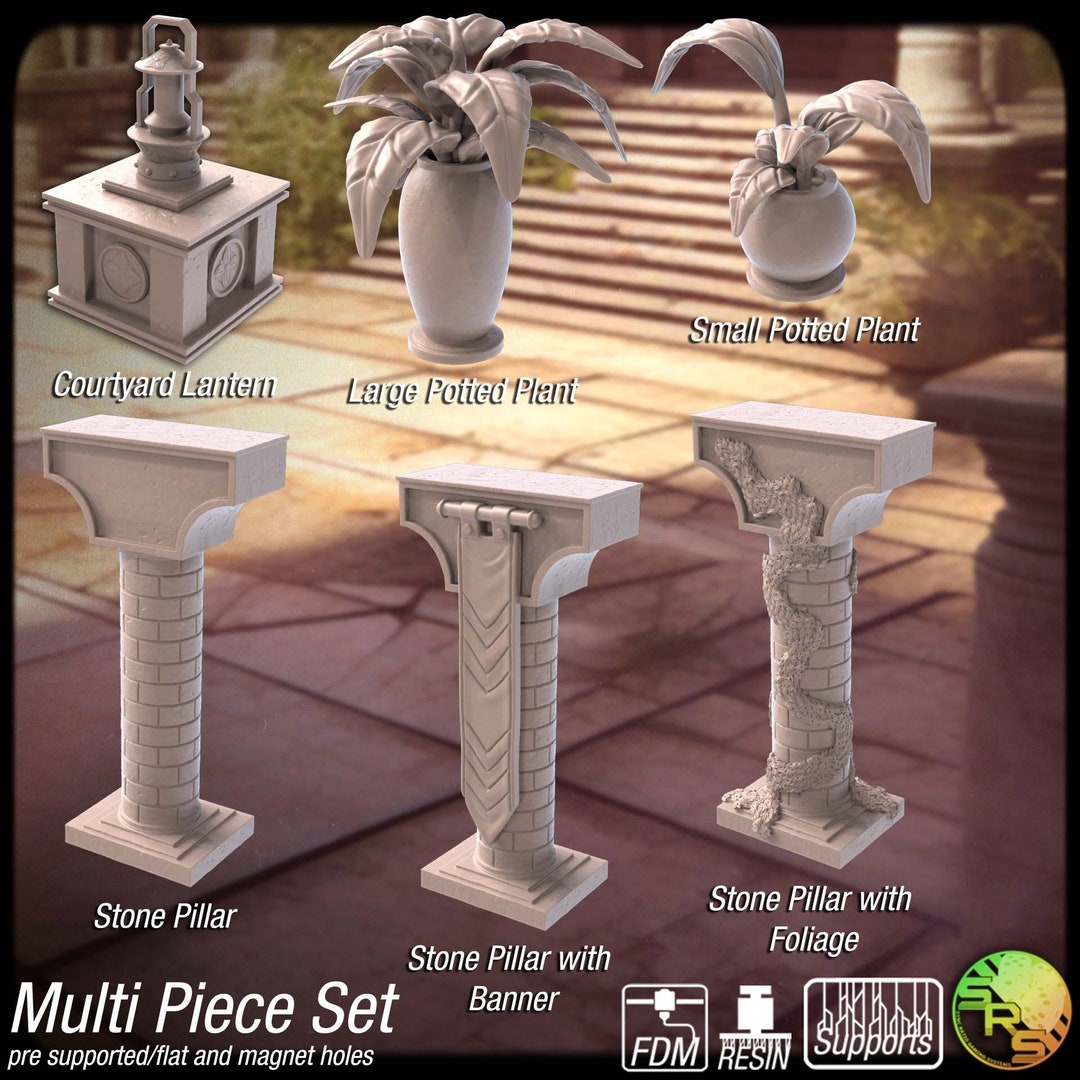 Courtyard Pillars & Plants | RPG Terrain | 15-54mm Terrain - Etsy