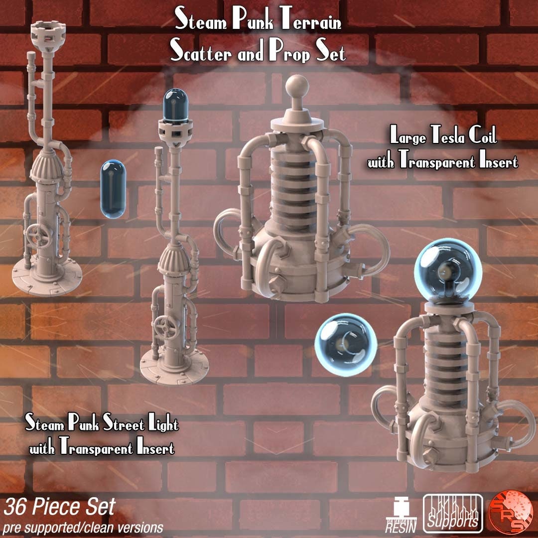 Steampunk Streetlight & Large Tesla Coil | RPG Terrain | 10-54mm ...