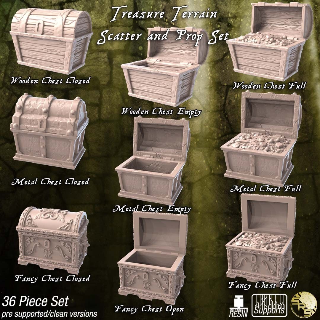 Assorted Treasure Chests | RPG Terrain | 10-54mm Terrain - Etsy