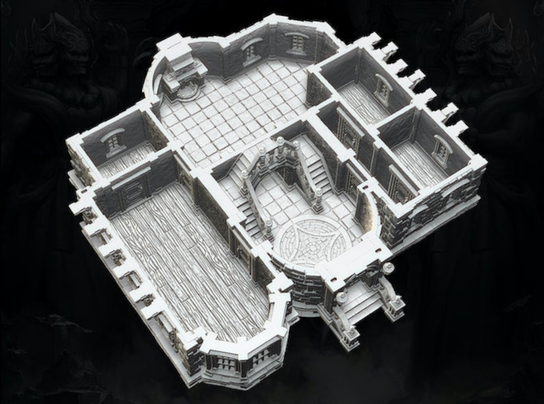 Corven Mansion and Gazebo Building Miniature RPG Terrain 6-32mm Scale ...