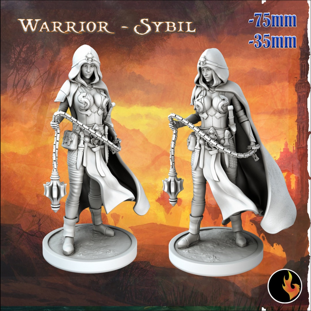 Flail Wielding Warrior Sybil | 28-150mm Miniature - Etsy