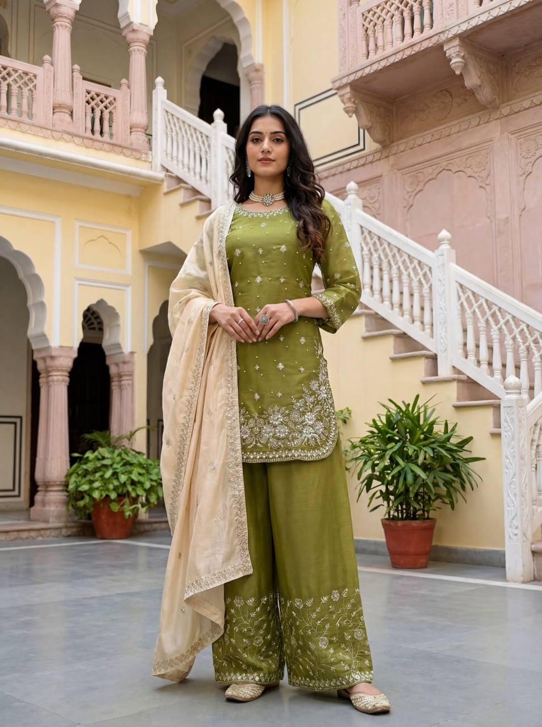 Eid Special Green Silk Plazo for Women Punjabi Suit Wedding Clothes for ...