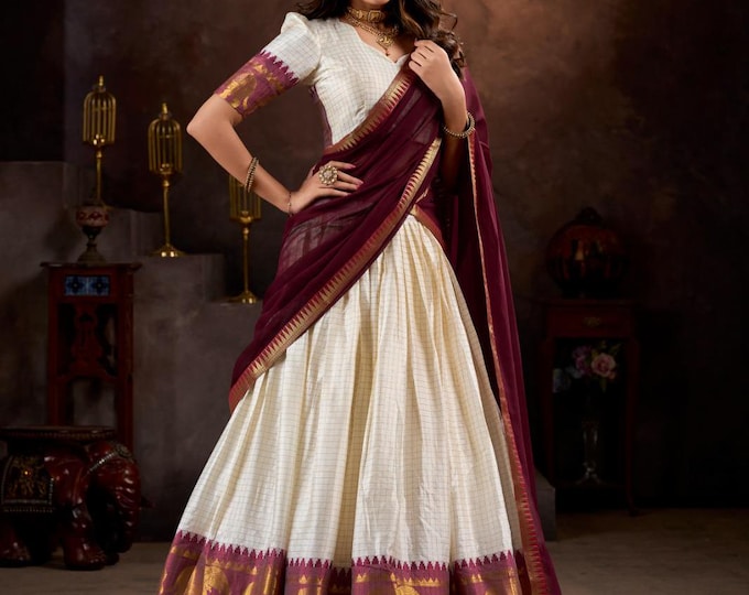 Kerala Special Stitched Fancy Big Border Organza Dhavani Set. Davani ...