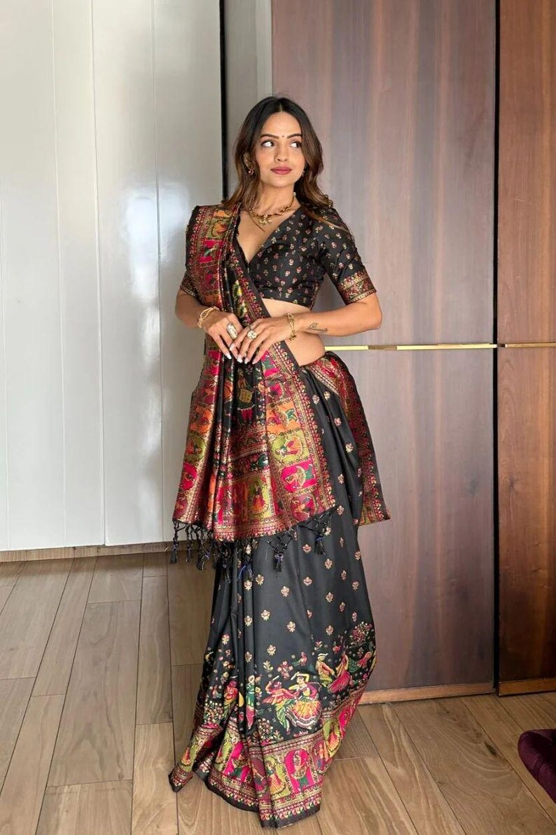 Designer Black Real Jari Weaving Kashmiri Pashmina Silk Saree for Women ...
