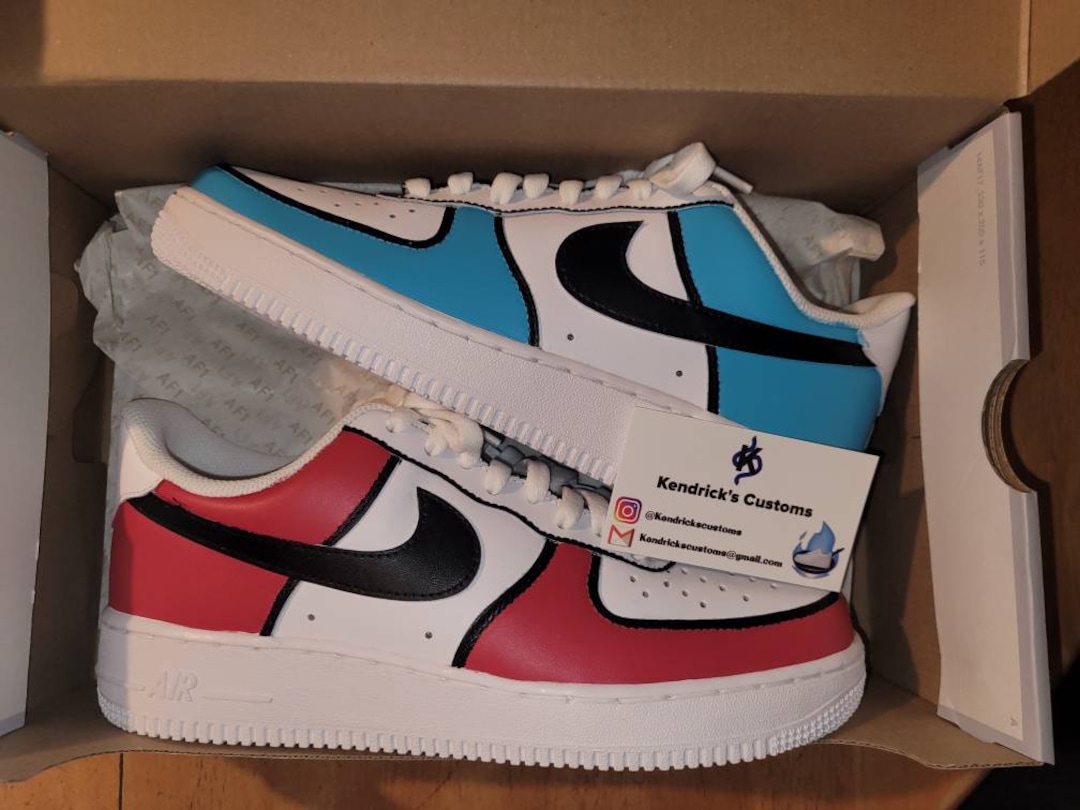 Custom Air Force Ones Red and Blue Mismatch Customs - Etsy