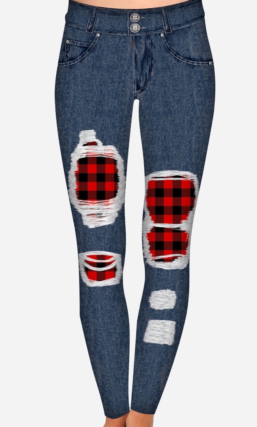 Peekaboo Buffalo Plaid DENIM LOOK Super SOFT Leggings Os Tc Plus ...