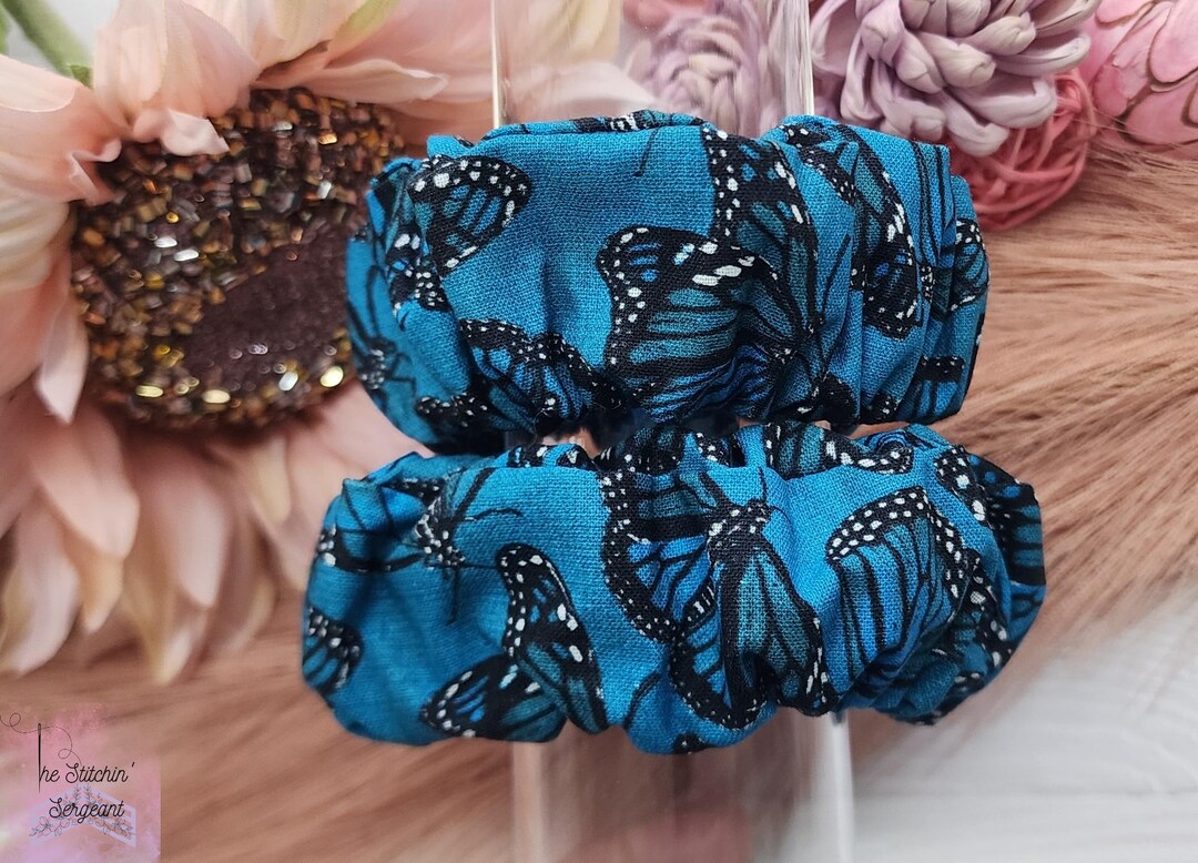 Blue Monarch Butterfly Scrunchie: Handmade Cotton Hair Tie - Etsy