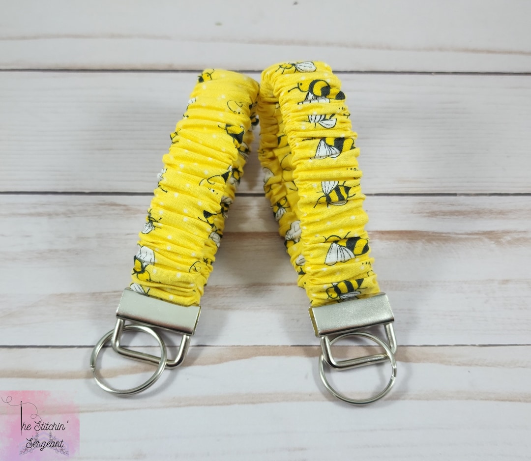 Cute Buzzing Bees on Yellow Fabric Scrunchie Keychain, Bumble Bee ...