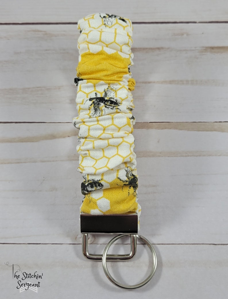Cute Yellow Honeycomb and Bee Keychain, Honeycomb Fabric Keychain ...