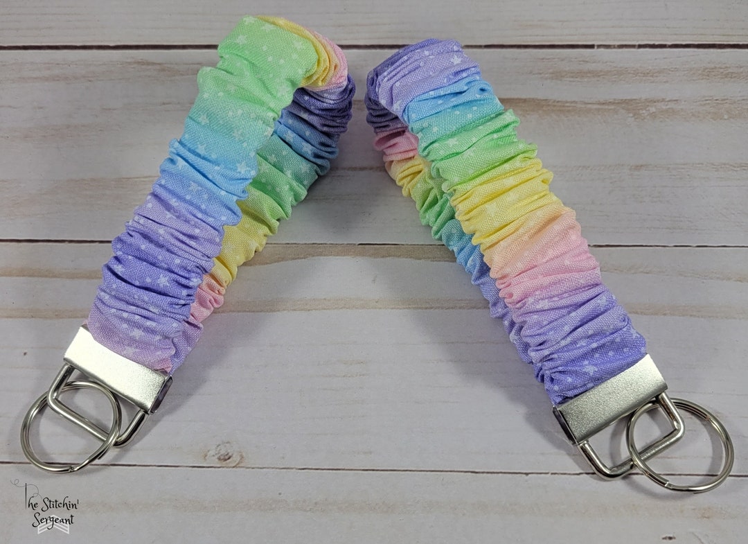 Cute Pastel Stars Scrunchie Keychain, Stars Fabric Keychain, Pastel ...