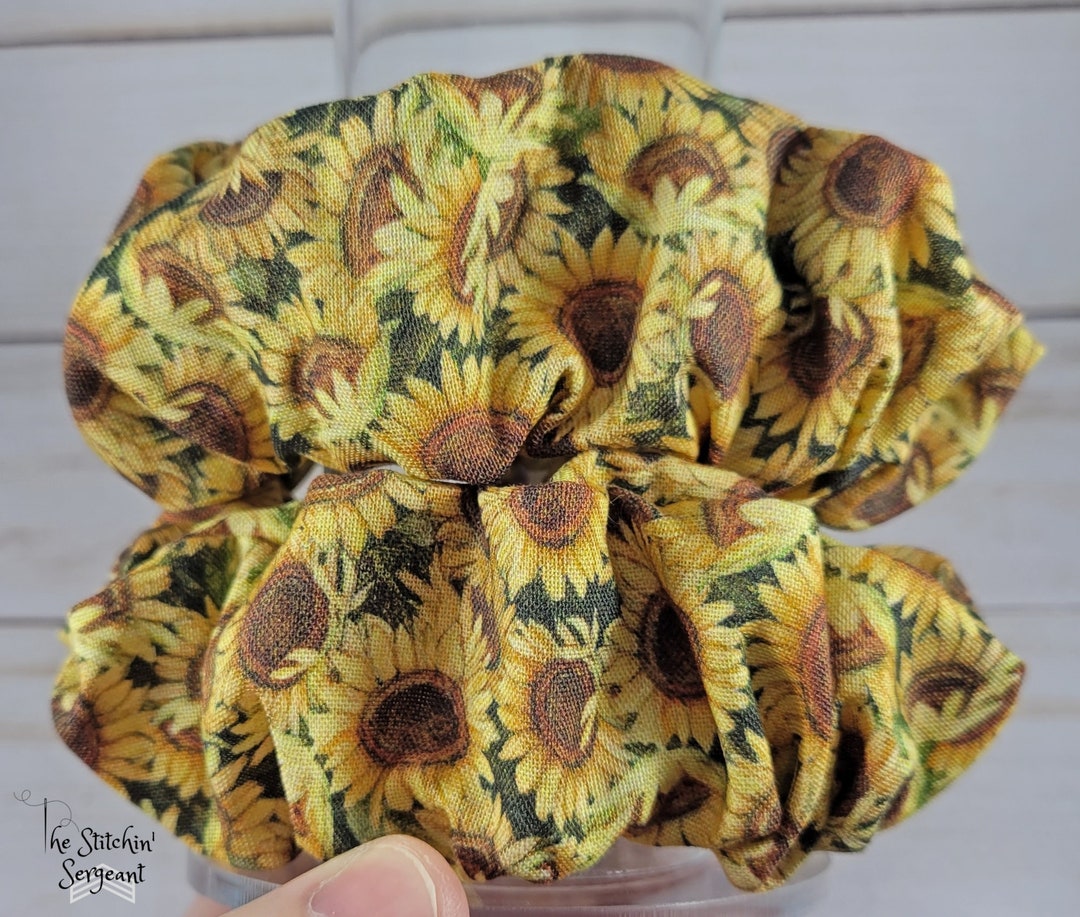 Sunflower Wide Elastic Scrunchie, Brown and Yellow Floral Hair Ties ...