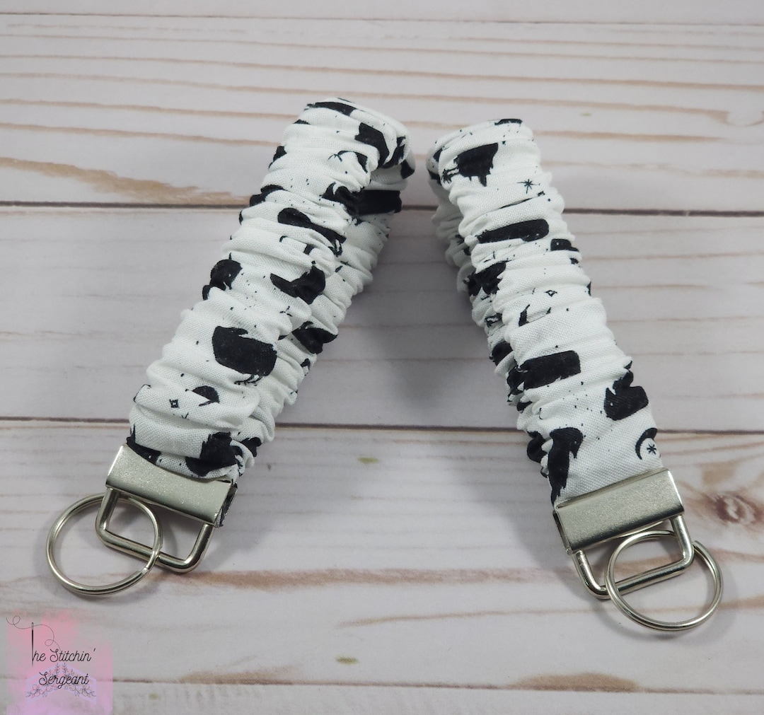 Crows and Moons Scrunchie Keychain, Crow Design Wristlets, Black Bird ...