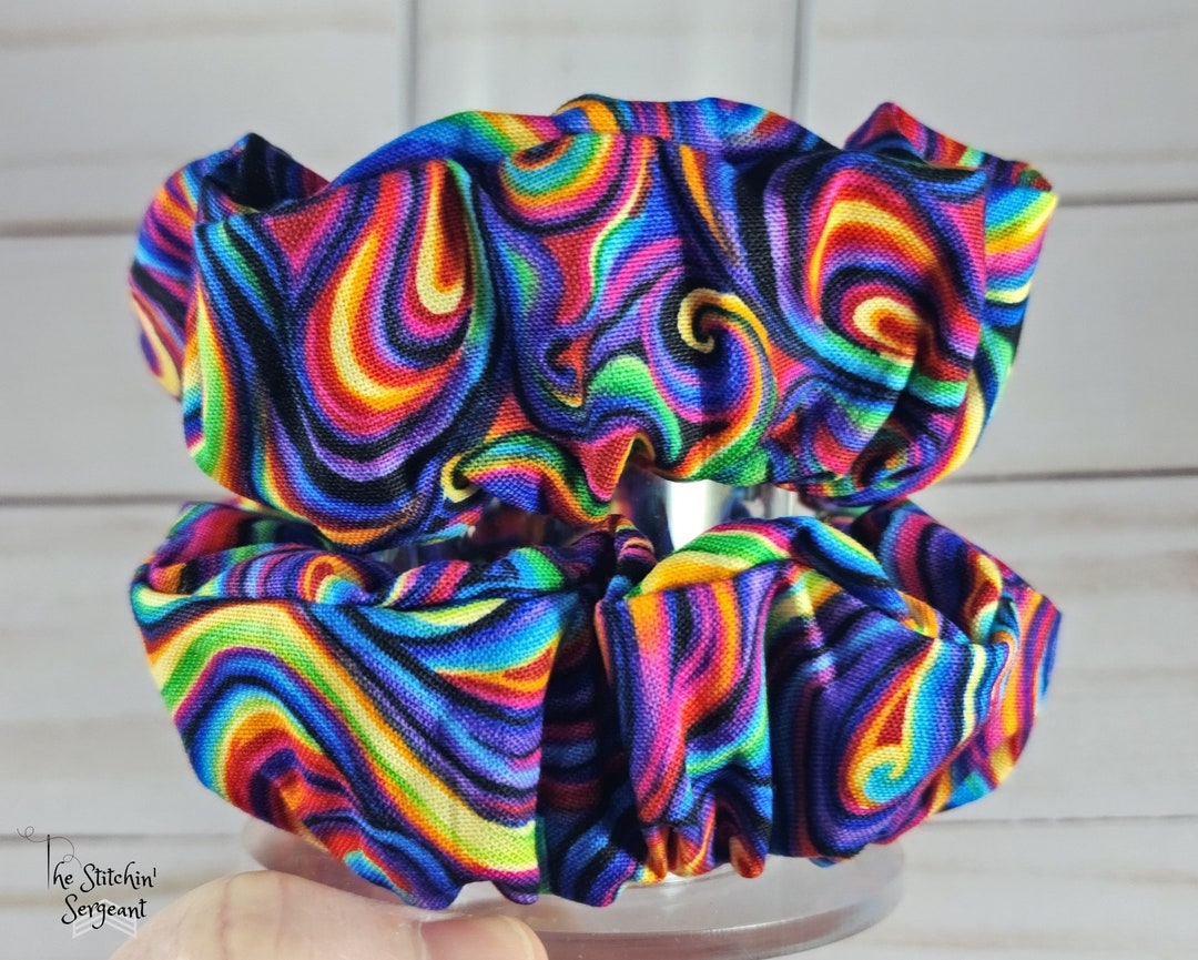 Cute Rainbow Swirls Scrunchie, Retro Multi Color Swirls Scrunchie ...
