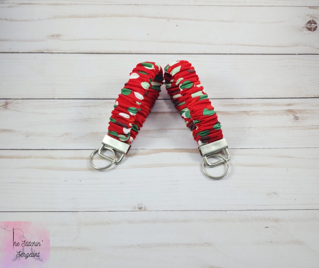 Christmas Dots on Red Scrunchie Keychain, Festive Polka Dot Key Fob ...
