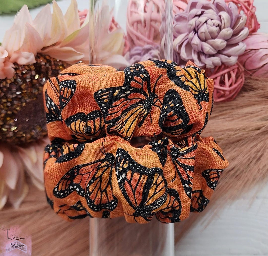 Orange Monarch Butterfly Scrunchie: Handmade Cotton Hair Tie - Etsy