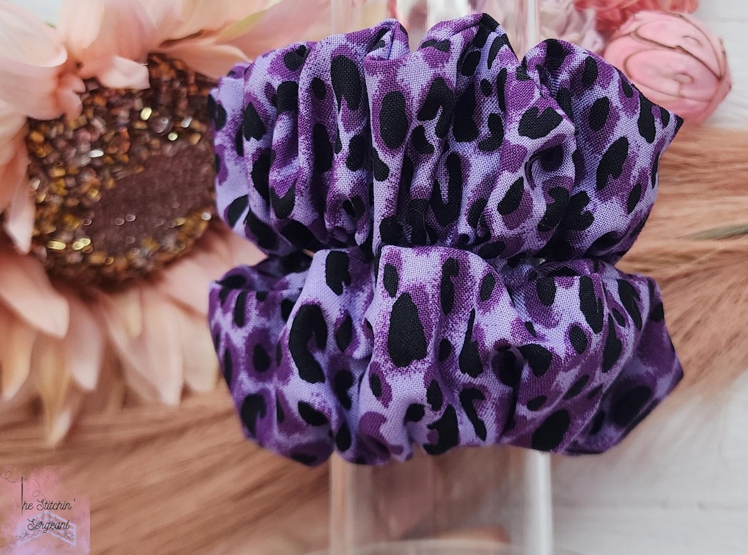 Purple and Black Cheetah Scrunchie, Purple and Black Leopard Print Hair ...