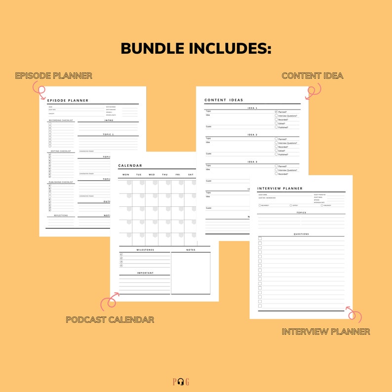 Editable Podcast Planner Bundle. Podcast Template Content Calendar ...