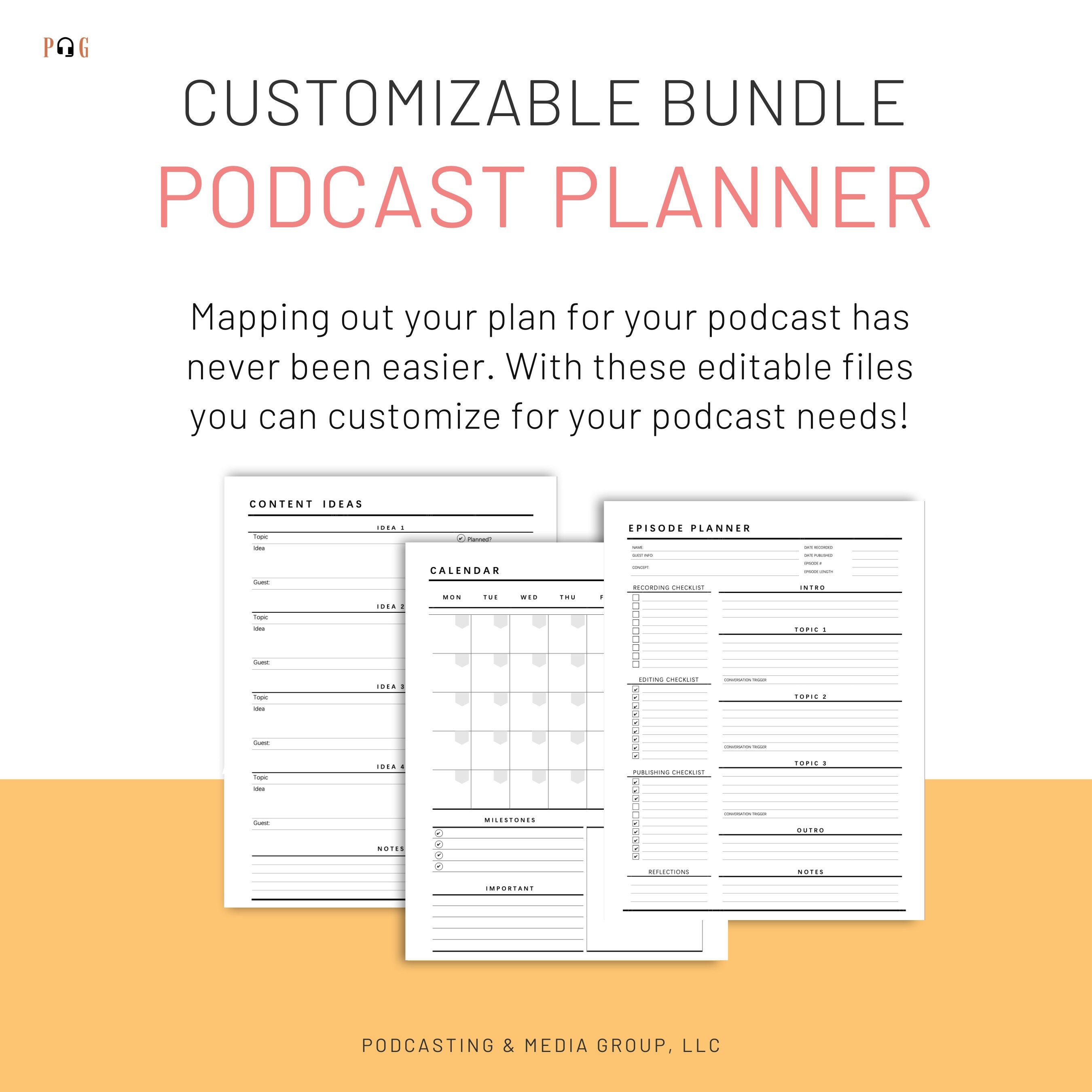 Editable Podcast Planner Bundle. Podcast Template Content Calendar ...