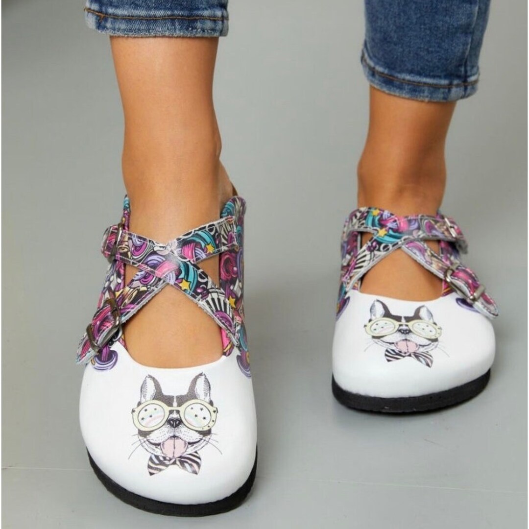 Dog Print Leather Cork Clogs | Cross-band Orthopedic Mules | Non-slip ...