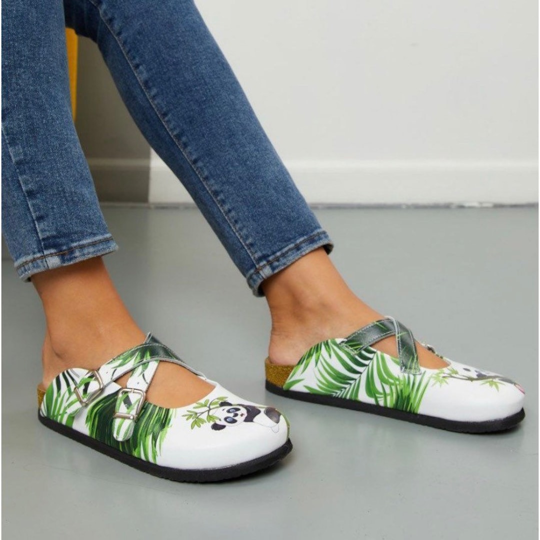 Handmade Panda Cork Slippers: Leather Cross Band Clogs - Etsy