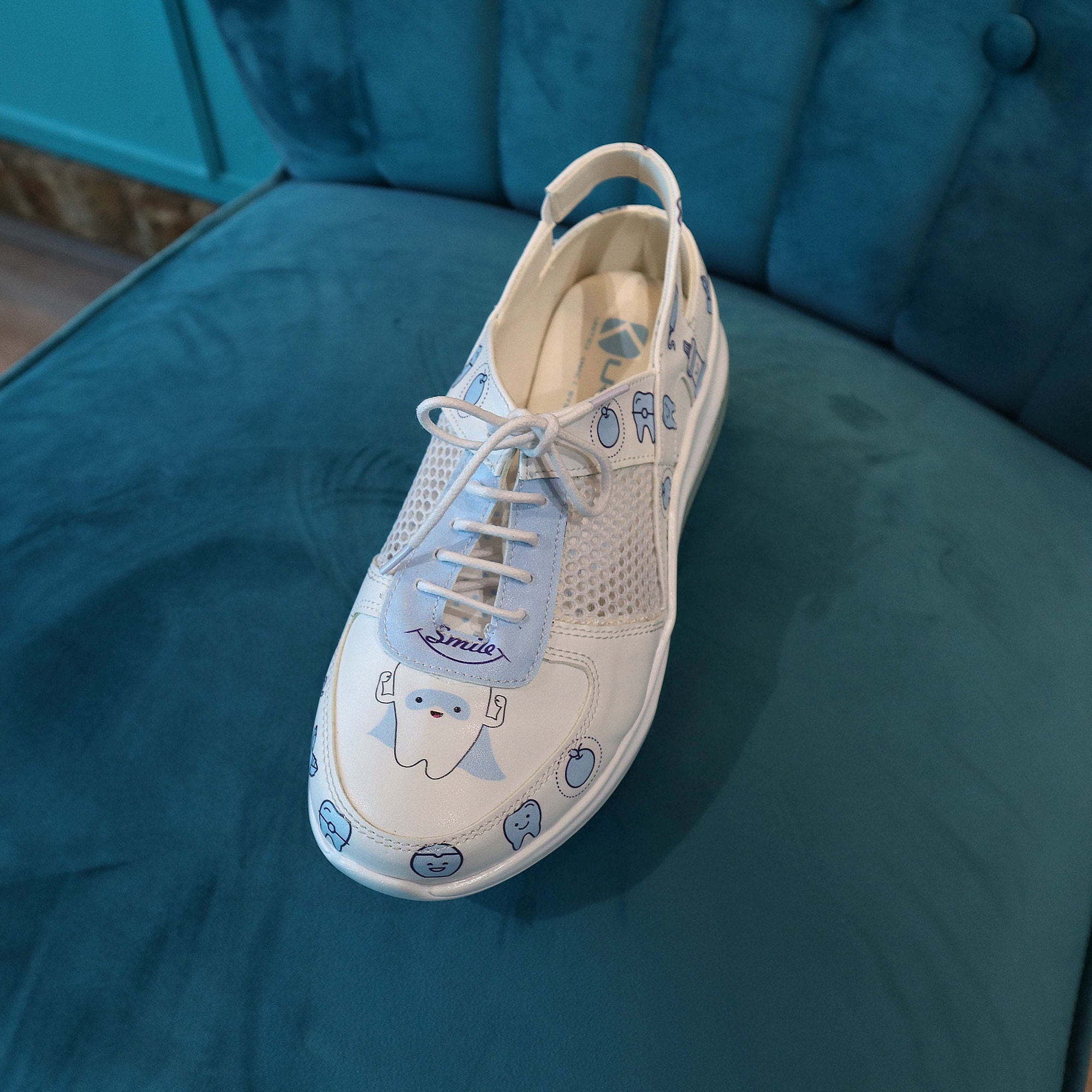 Handmade Dentist Print Leather Sneaker Clogs | Non-slip Orthopedic ...