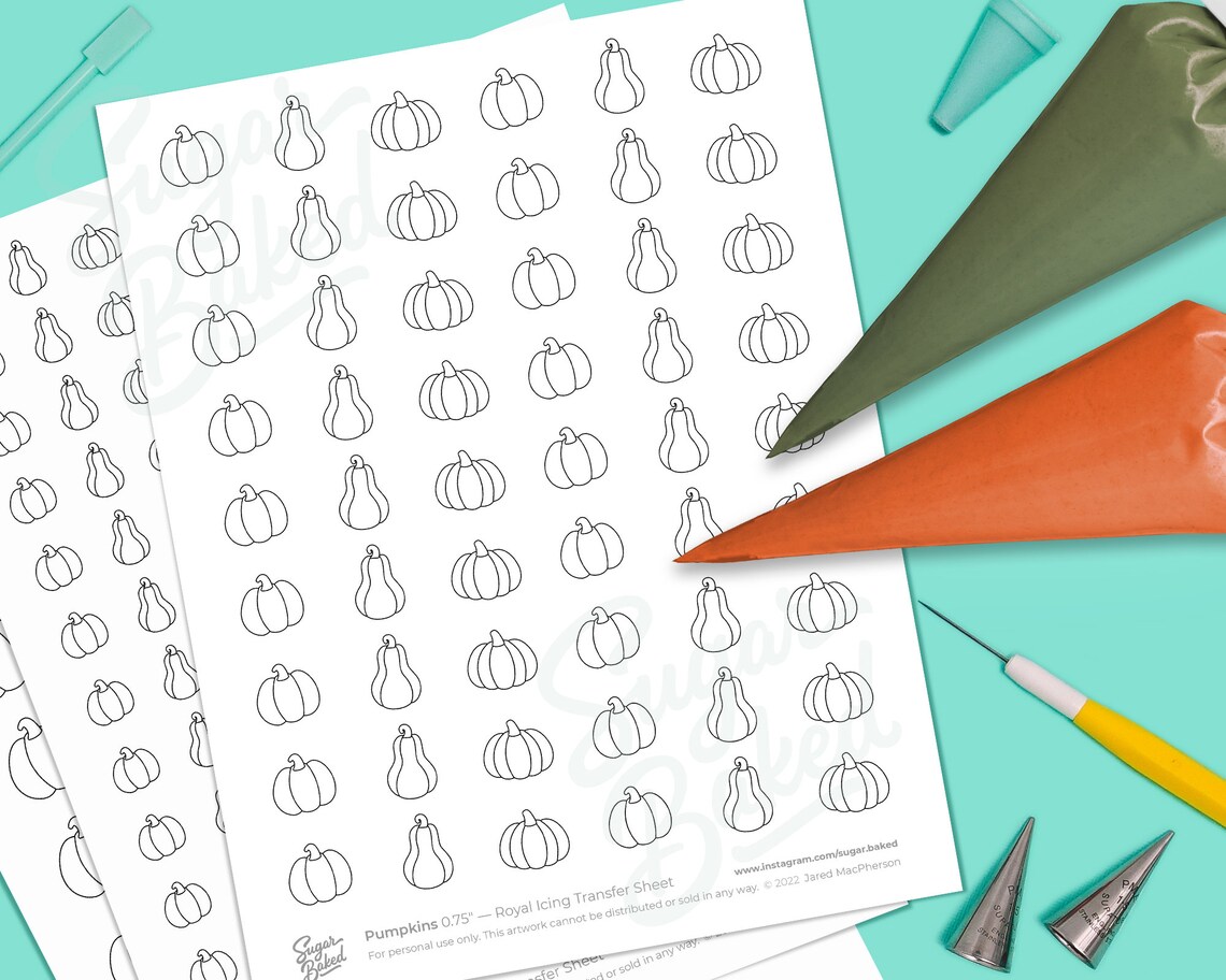 Pumpkins - Printable Royal Icing Transfer Template Sheet for Cookie ...
