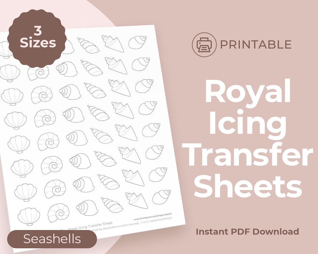 Seashells - Printable Royal Icing Transfer Template Sheet for Cookie ...