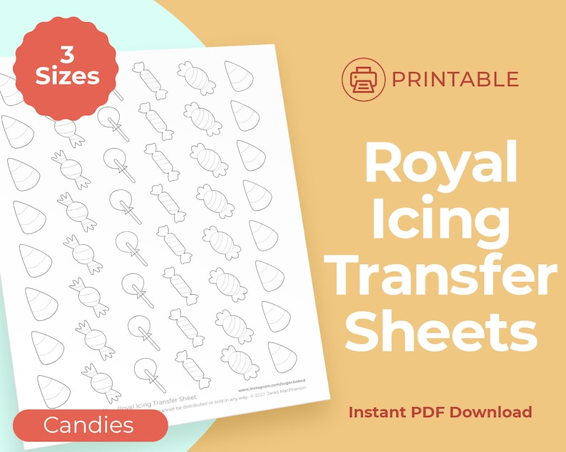 Candy - Printable Royal Icing Transfer Template Sheet for Cookie ...