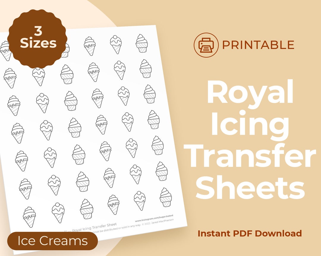 Ice Cream - Printable Royal Icing Transfer Template Sheet for Cookie ...