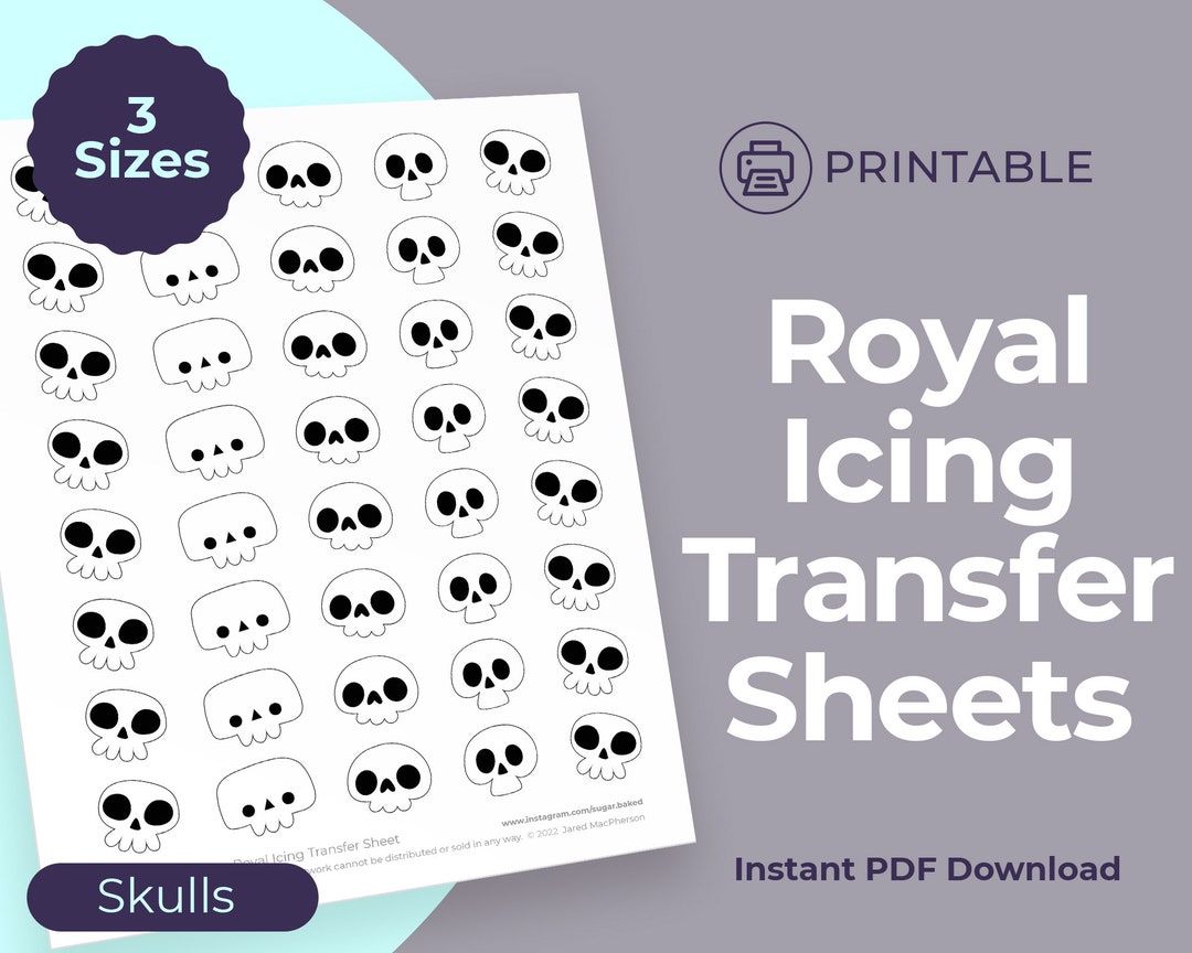 Skulls - Printable Royal Icing Transfer Template Sheet for Cookie ...