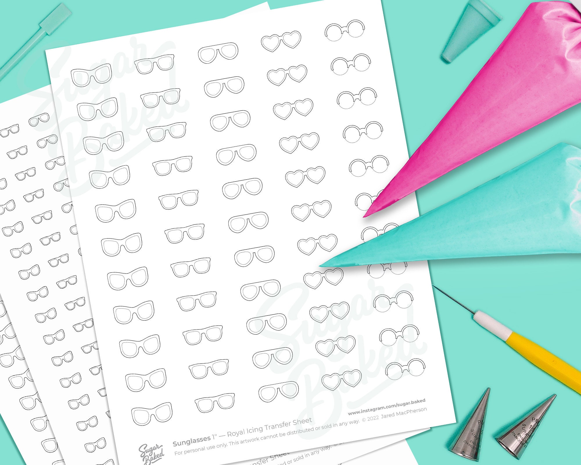 Sunglasses Printable Royal Icing Transfer Template Sheet For Cookie