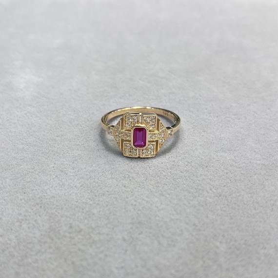 14K Solid Gold Ruby Shine Vintage Ring - Etsy