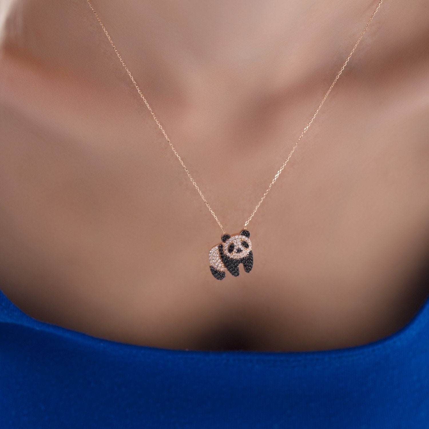 14K Solid Gold Panda Necklace - Etsy