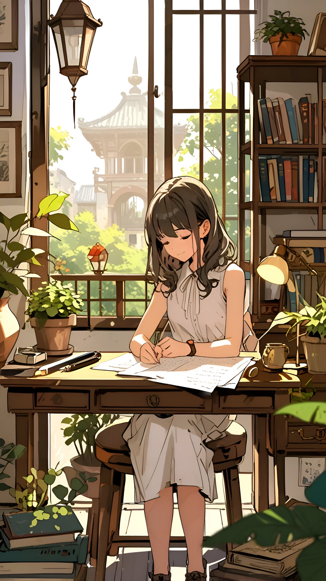 Smart Phone Wallpaper, A Girl Writing a Letter on Desk Phone Wallpaper ...