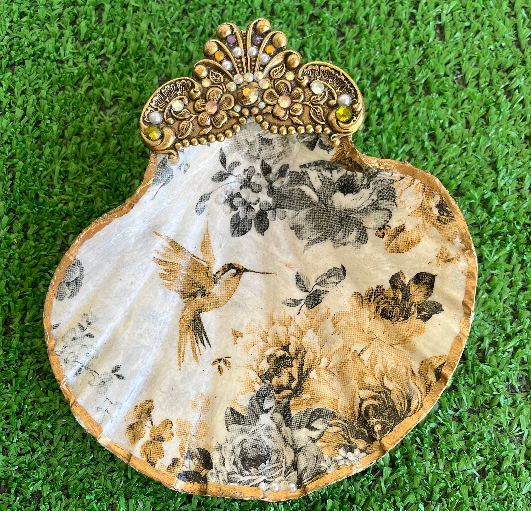 Clam Shell Dish, Decoupage Clam Shell, Ring Dish, Bird Art, Jewelry ...