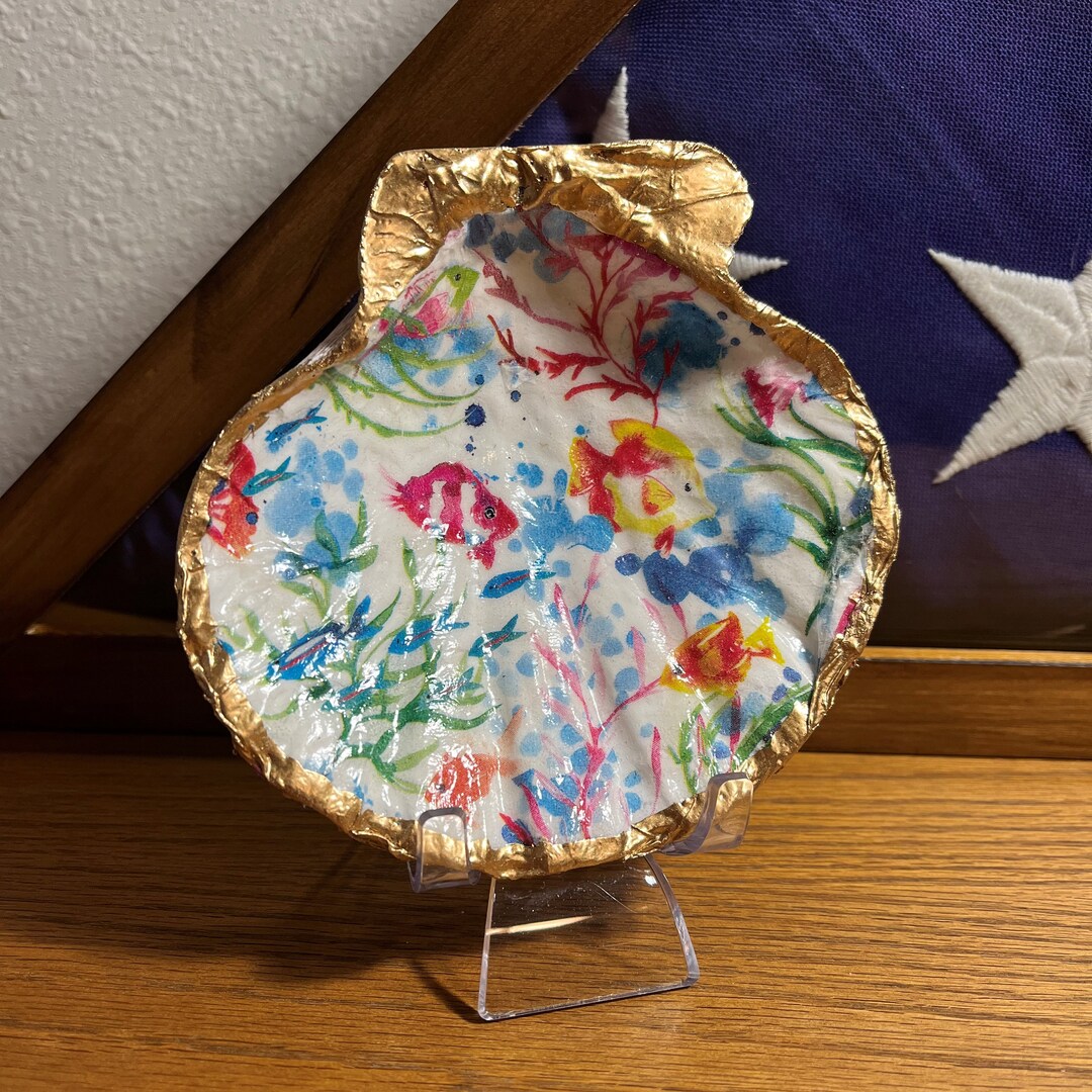Clam Shell Dish Decoupage Clam Shell Ring Dish Stay - Etsy