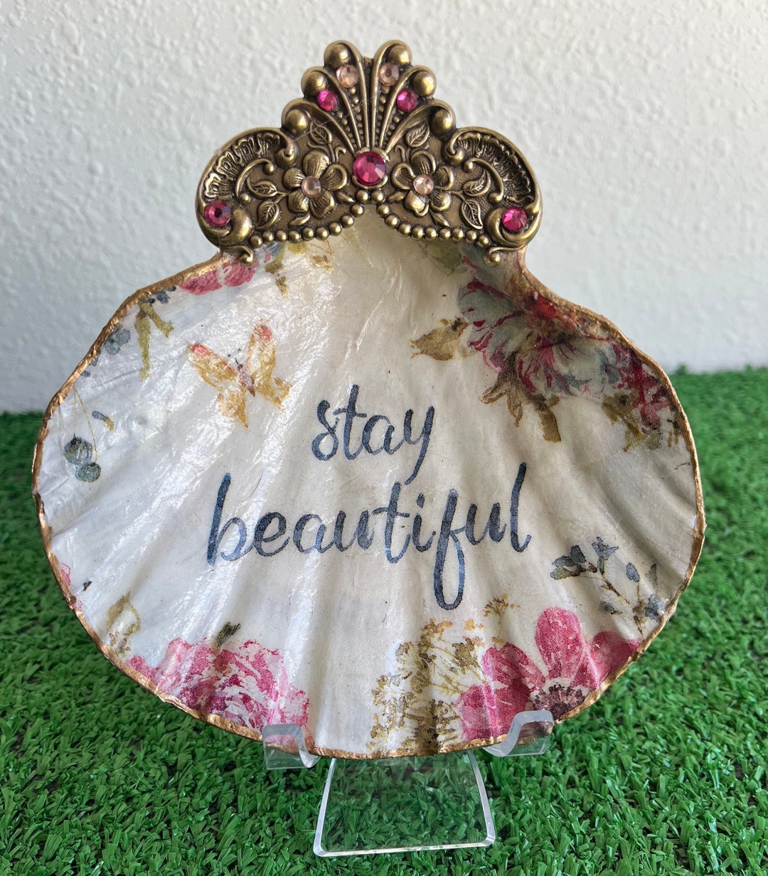 Clam Shell Dish, Decoupage Clam Shell, Ring Dish, Stay Beautiful, Clam ...