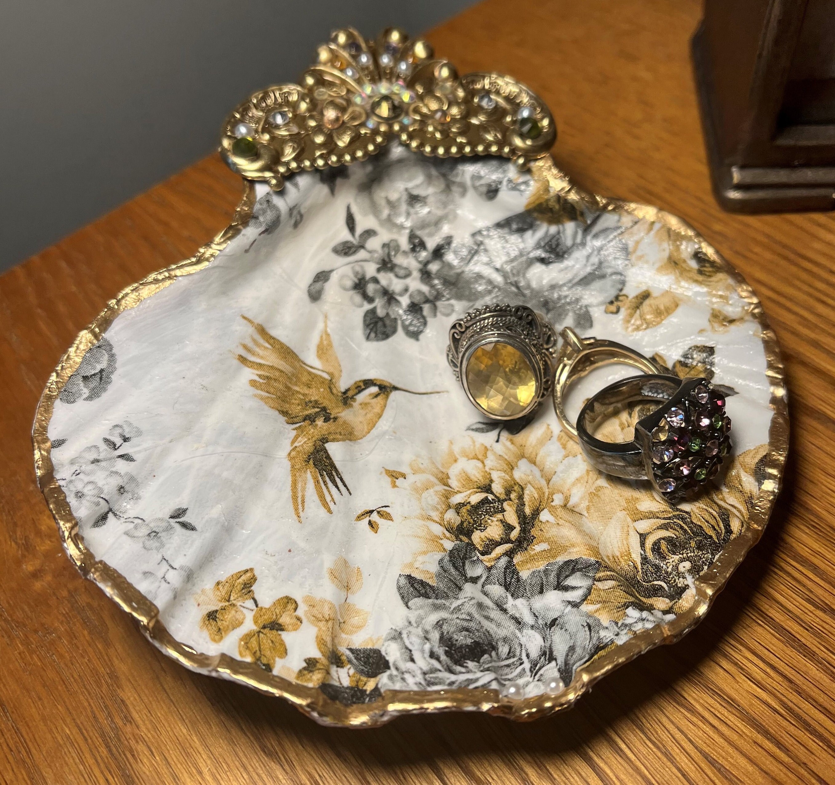 Clam Shell Dish, Decoupage Clam Shell, Ring Dish, Bird Art, Jewelry ...
