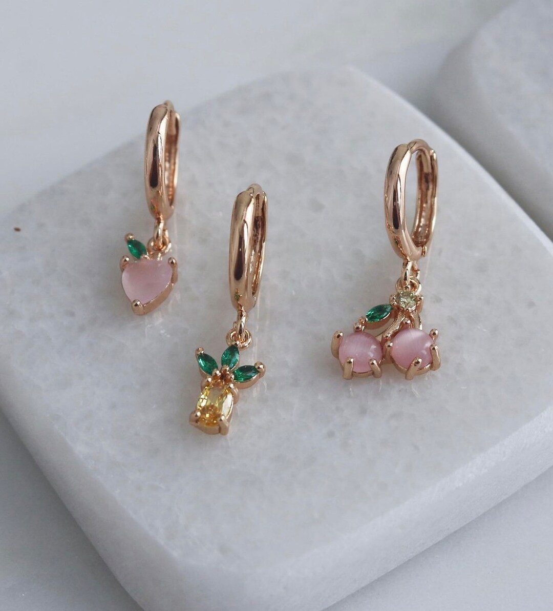 Fruits Hoop Earrings 18K Gold Filled,fruits Earrings, Minimalist ...