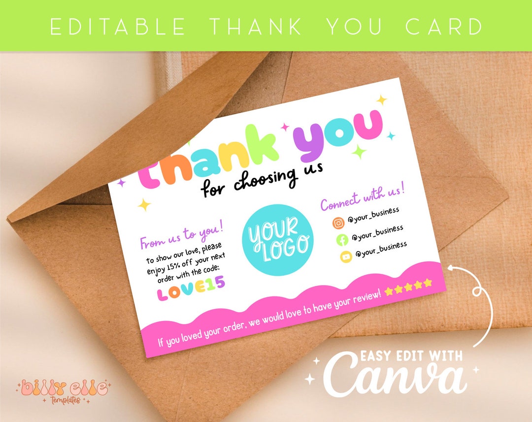 Rainbow Flowers Colorful Thank You Card Canva Template - Small Business ...