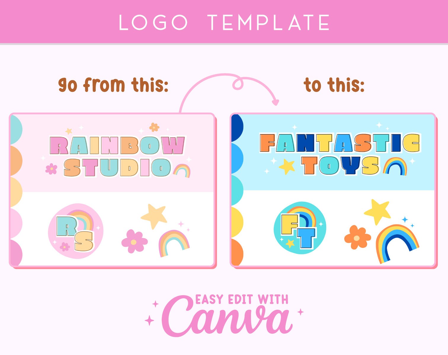Editable Pastel Rainbow Logo Canva Template - DIY Small Business Logo ...