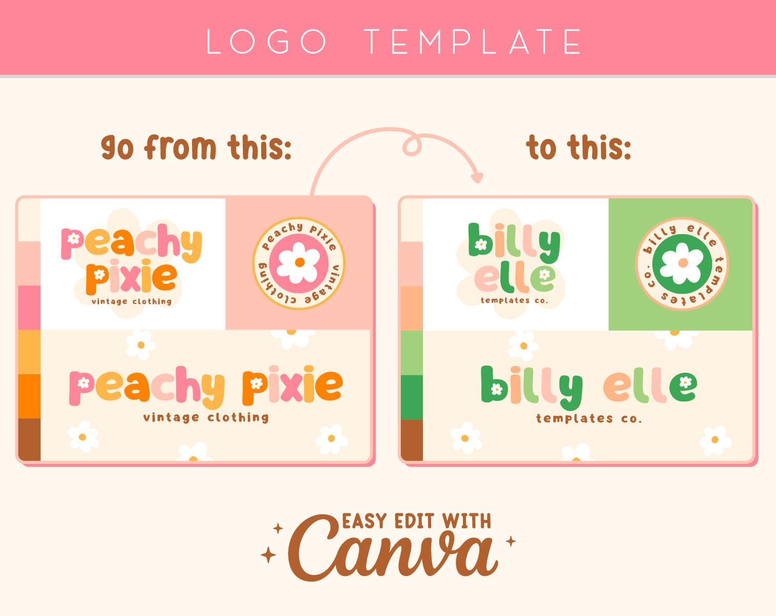 Editable Groovy Colorful Logo Canva Template - DIY Small Business Logo ...