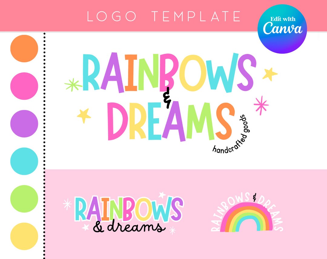Editable Rainbow Colorful Logo Canva Template - DIY Small Business Logo ...