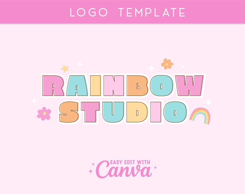 Editable Pastel Rainbow Logo Canva Template - DIY Small Business Logo ...