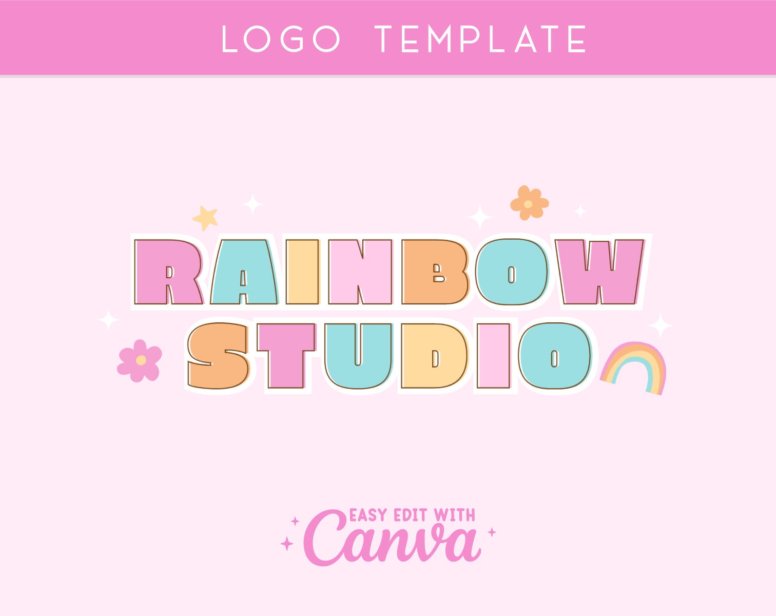 Editable Pastel Rainbow Logo Canva Template - DIY Small Business Logo ...