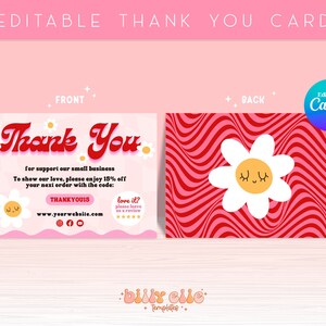 Groovy Thank You Card Canva Template - Small Business Thank You Card ...