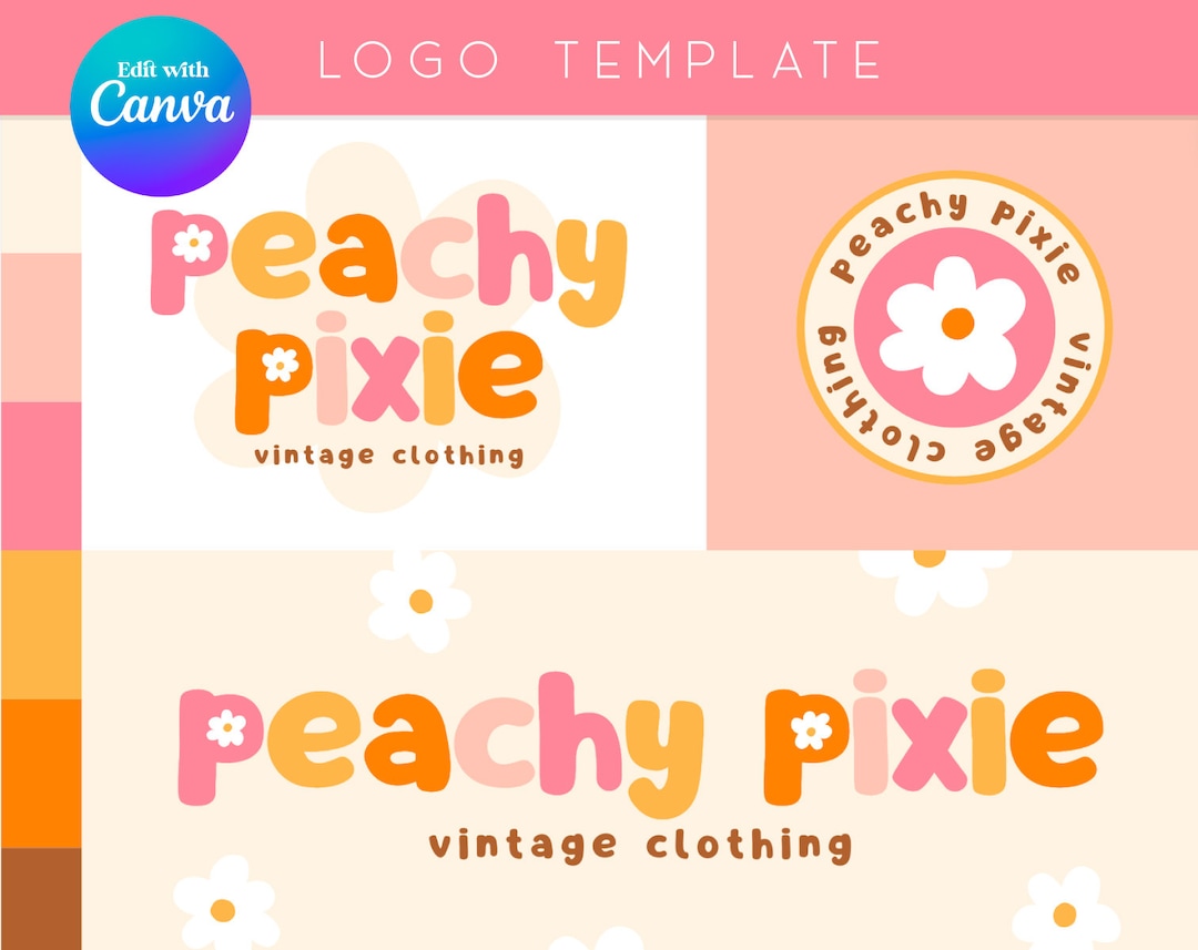 Editable Groovy Colorful Logo Canva Template - DIY Small Business Logo ...